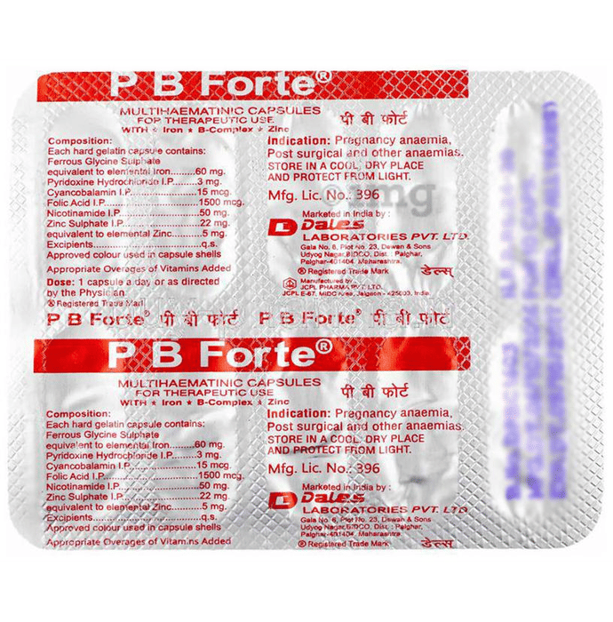 P B Forte Capsule: Buy strip of 10 capsules at best price in India | 1mg