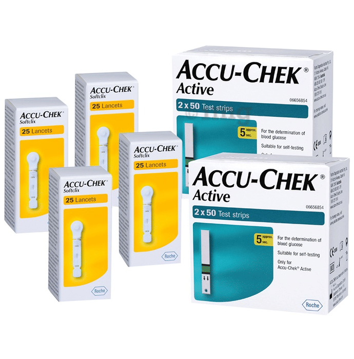 Accu-Chek Combo Pack of 2 Pack Active Test Strip (100 Each) & 4 Pack ...