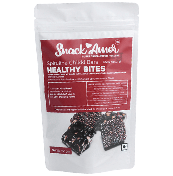 Snack Amor Spirulina Chikki Bar Healthy Bites: Buy packet of 12 bars at ...