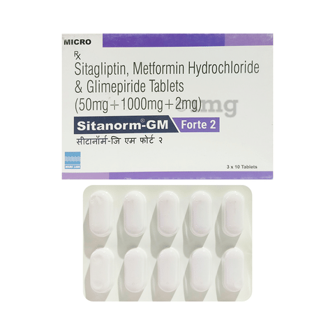 Buy Sitanorm GM Forte 50mg/2mg/1000mg Tablet Online: View Uses, Side ...