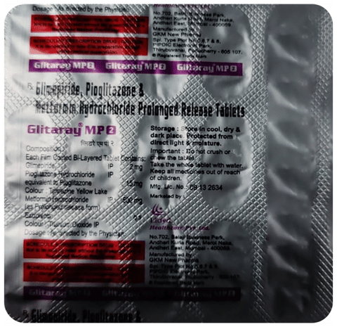 Buy Glitaray MP 2mg/500mg/15mg Tablet PR Online: View Uses, Side ...