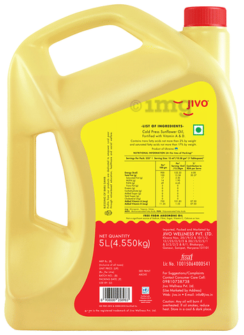 Jivo Cold Press Sunflower Oil: Buy Canister of 5.0 Ltr Oil at 𝗯𝗲𝘀𝘁 ...