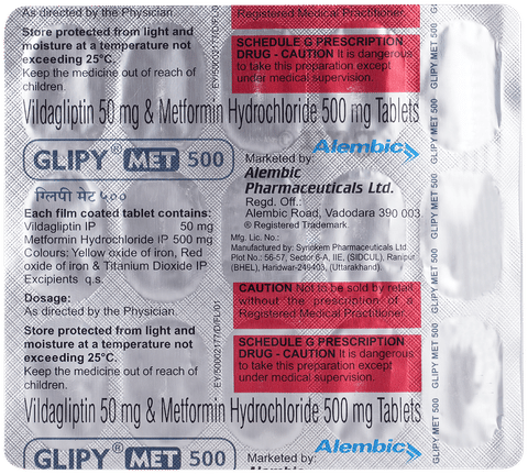 Buy Glipy Met 500 Tablet Online: View Uses, Side Effects, Price ...