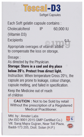 Buy Tescal-D3 Softgel Capsule Online: View Uses, Side Effects, Price ...