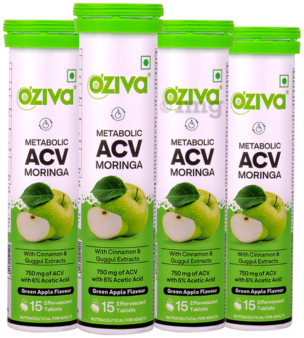Oziva Metabolic ACV Moringa Effervescent Tablet (15 Each) Green Apple ...