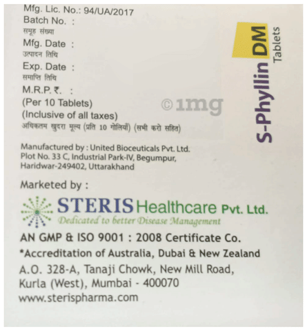 Buy S-Phyllin DM Tablet SR Online: View Uses, Side Effects, Price ...