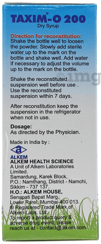 Buy Taxim O 200mg Dry Syrup Online: View Uses, Side Effects, Price ...