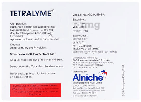 Buy Tetralyme 408mg Capsule Online: View Uses, Side Effects, Price ...