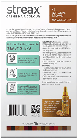Streax Creme Hair Colour 4 Natural Brown: Buy box of 120.0 gm Kit at ...