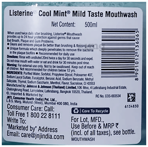 listerine mouthwash ingredients label