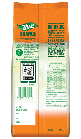 Tang Instant Drink Mix with 100% Vitamin C | Flavour Orange: Buy packet ...