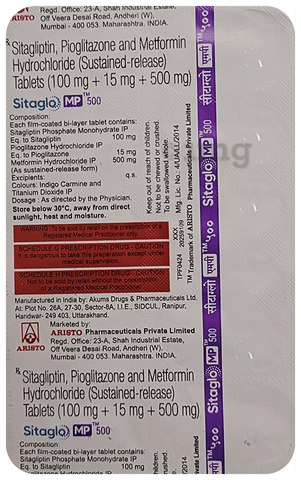 Buy Sitaglo MP 500 Tablet SR Online: View Uses, Side Effects, Price ...