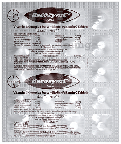 Becozym C Forte Tablet with Biotin, Vitamin C & B Complex: Buy strip of ...