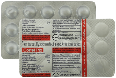 Buy Cortel Trio 40mg/5mg/12.5mg Tablet Online: View Uses, Side Effects ...