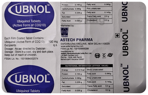 Ubnol Ubiquinol (Active Form of CoQ10) Tablet | For Overall Health ...