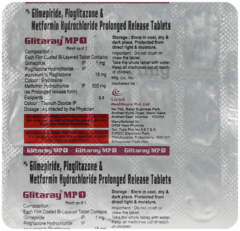 Buy Glitaray MP 1mg/500mg/15mg Tablet PR Online: View Uses, Side ...