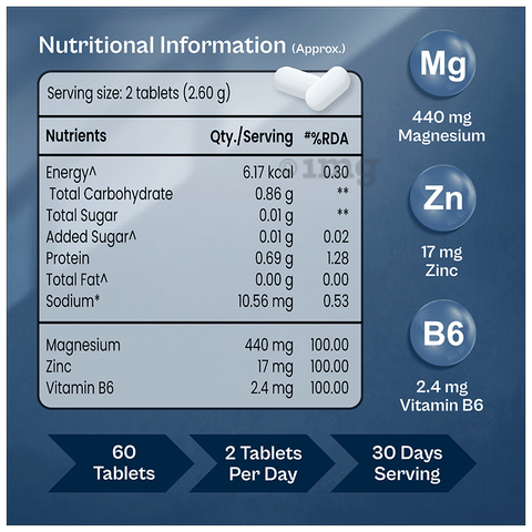 ZMA+ Vitamin B6 (Zinc + Magnesium) Tablet | Muscle Relaxant, Sleep ...