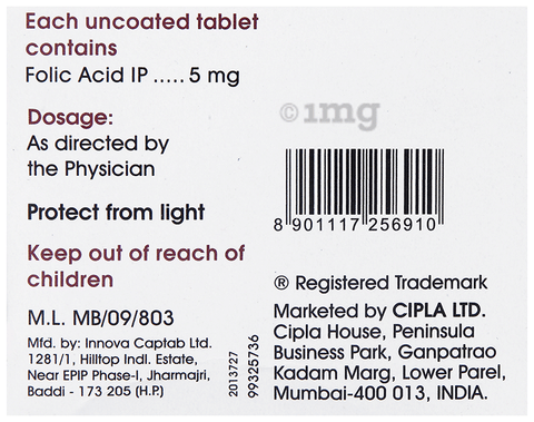 Vitafol 5mg Tablet for Folic Acid Deficiency: Buy strip of 30.0 tablets ...