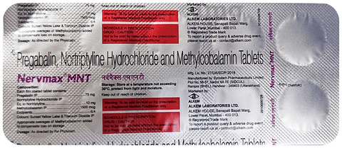 Buy Nervmax MNT 75mg/10mg/1500mcg Tablet Online: View Uses, Side ...