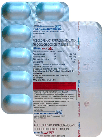 Buy Hifenac Max DS 8mg/100mg/325mg Tablet Online: View Uses, Side ...