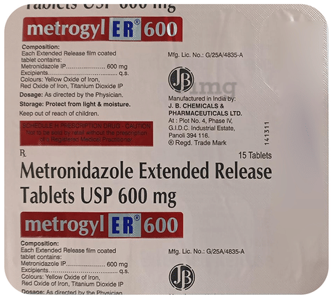 Buy MEtrogyl 600 Tablet ER Online: View Uses, Side Effects, Price ...