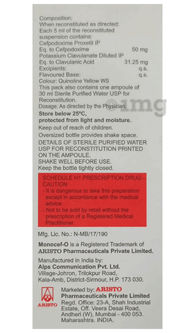 Buy Monocef-O CV 50/31.25 Powder for Oral Suspension Delicious ...