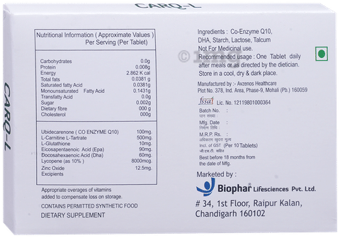 Carq-L Tablet: Buy strip of 10.0 tablets at best price in India | 1mg