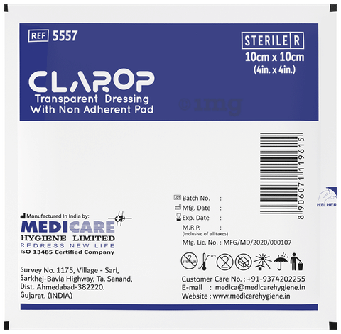 Medica Clarop Transparent Dressing with Non Adherent Pad 10cm x 10cm ...