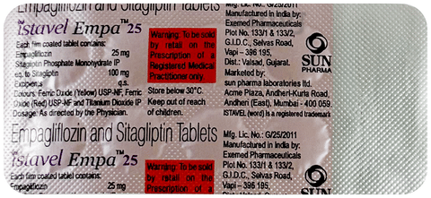 Buy Istavel Empa 25 Tablet Online: View Uses, Side Effects, Price ...