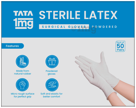 Tata 1mg Sterile Latex Surgical Powdered Pair of Gloves Size 7: Buy box ...