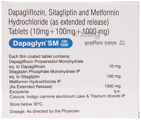 Buy dapaGLYN SM 10mg/1000mg/100mg Tablet Online: View Uses, Side ...