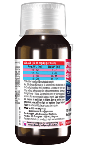 Crocin 120 Paracetamol Paediatric Oral Suspension | Flavour Strawberry ...
