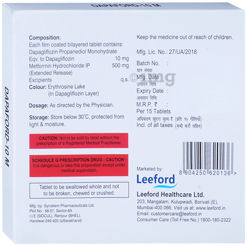 Buy dapaFORD M 10mg/500mg Tablet Online: View Uses, Side Effects, Price ...
