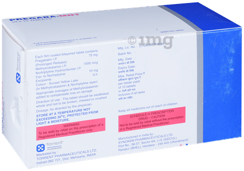 Buy Pregaba MNT 75mg/10mg/1500mcg Tablet Online: View Uses, Side ...