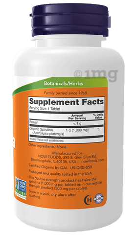 Now Certified Organic Spirulina 1000mg Super Green Vegetarian Tablet ...