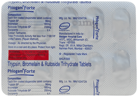 Buy Phlogam Forte 180mg/96mg/200mg Tablet Online: View Uses, Side ...
