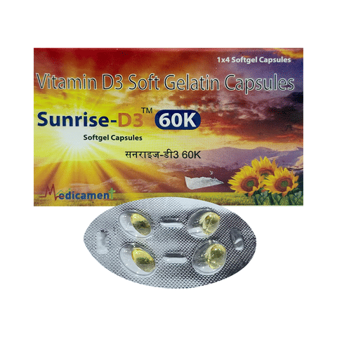 Buy Sunrise-D3 60K Softgel Capsule Online: View Uses, Side Effects ...