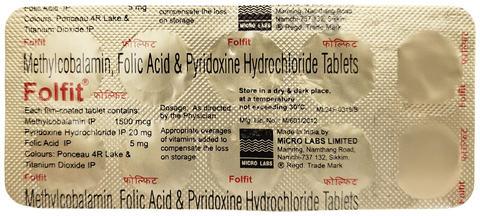 Buy Folfit Tablet with Mecobalamin, Folic Acid & Pyridoxine ...