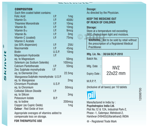 Buy PIL Tablet Skinvit 19 Essential Nutrients For Hair, Skin & Nails ...