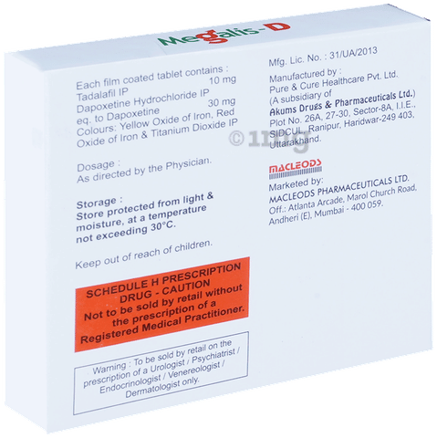 Buy Megalis-D 10mg/30mg Tablet Online: View Uses, Side Effects, Price ...