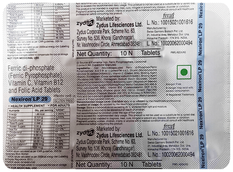 Nexiron LP 29 Tablet for Adults Gluten Free: Buy strip of 10.0 tablets ...