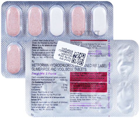 Buy Zoryl MV Forte 2mg/1000mg/0.2mg Tablet Online: View Uses, Side ...