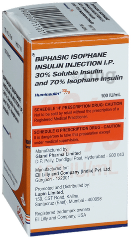 Huminsulin 30/70 100 IU/mL 10 Ml Injection EACH Of Udaan, 50% OFF