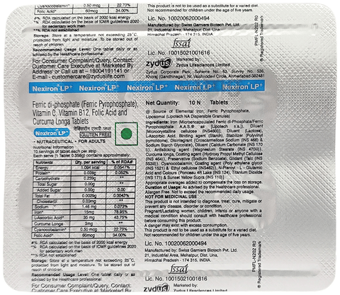 Nexiron LP Plus Tablet Gluten Free: Buy strip of 10.0 tablets at best ...