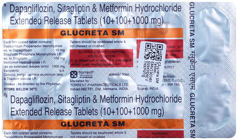 Buy Glucreta SM 10mg/1000mg/100mg Tablet ER Online: View Uses, Side ...