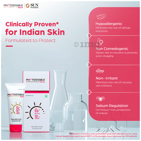 Photostable Acne Clear Matte Finish Sunscreen Gel SPF 55+ PA+++: Buy ...