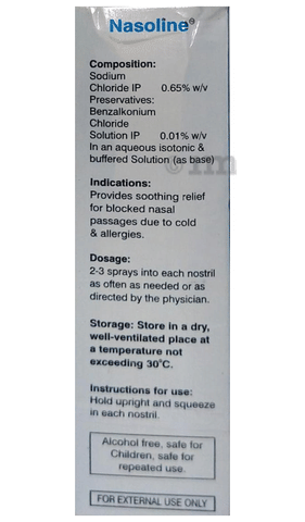 Buy Nasoline Saline Nasal Spray Online: View Uses, Side Effects, Price ...