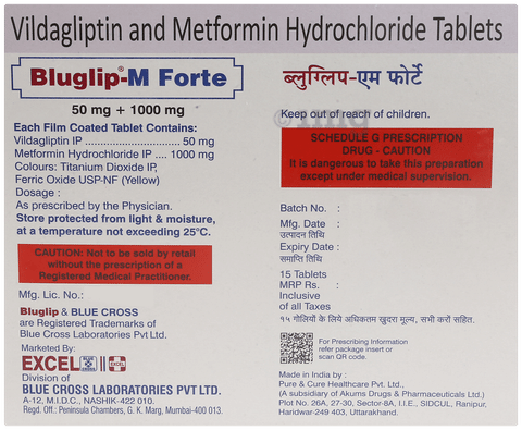 Buy Bluglip M Forte 1000mg/50mg Tablet Online: View Uses, Side Effects ...