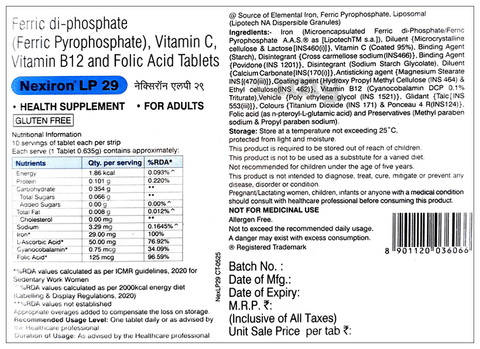 Nexiron LP 29 Tablet for Adults Gluten Free: Buy strip of 10.0 tablets ...
