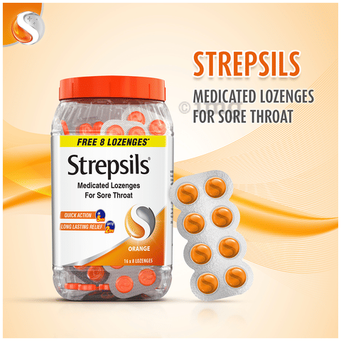 Strepsils Medicated Throat Lozenges | For Sore Throat | Flavour Orange ...
